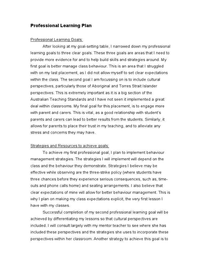 Tpa 1 - Professional Learning Plan | PDF | Lesson Plan | Mentorship