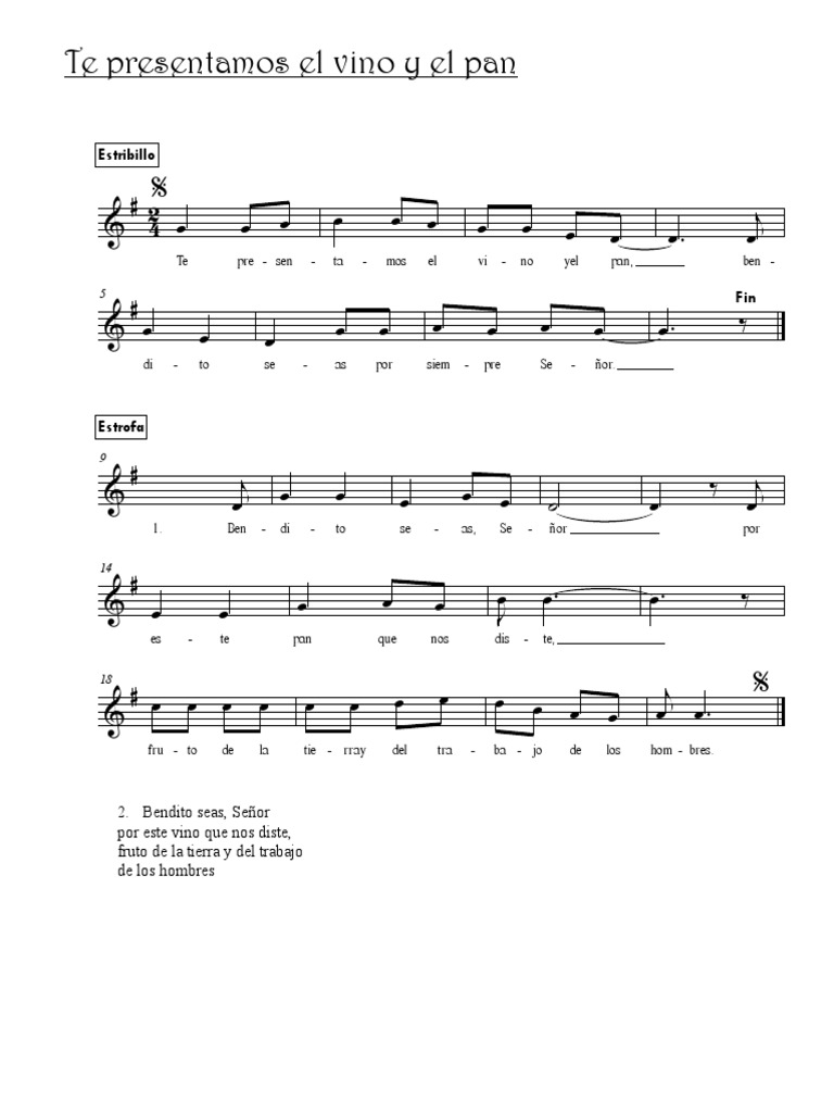 Te Presentamos El Vino y El Pan - Partitura | PDF