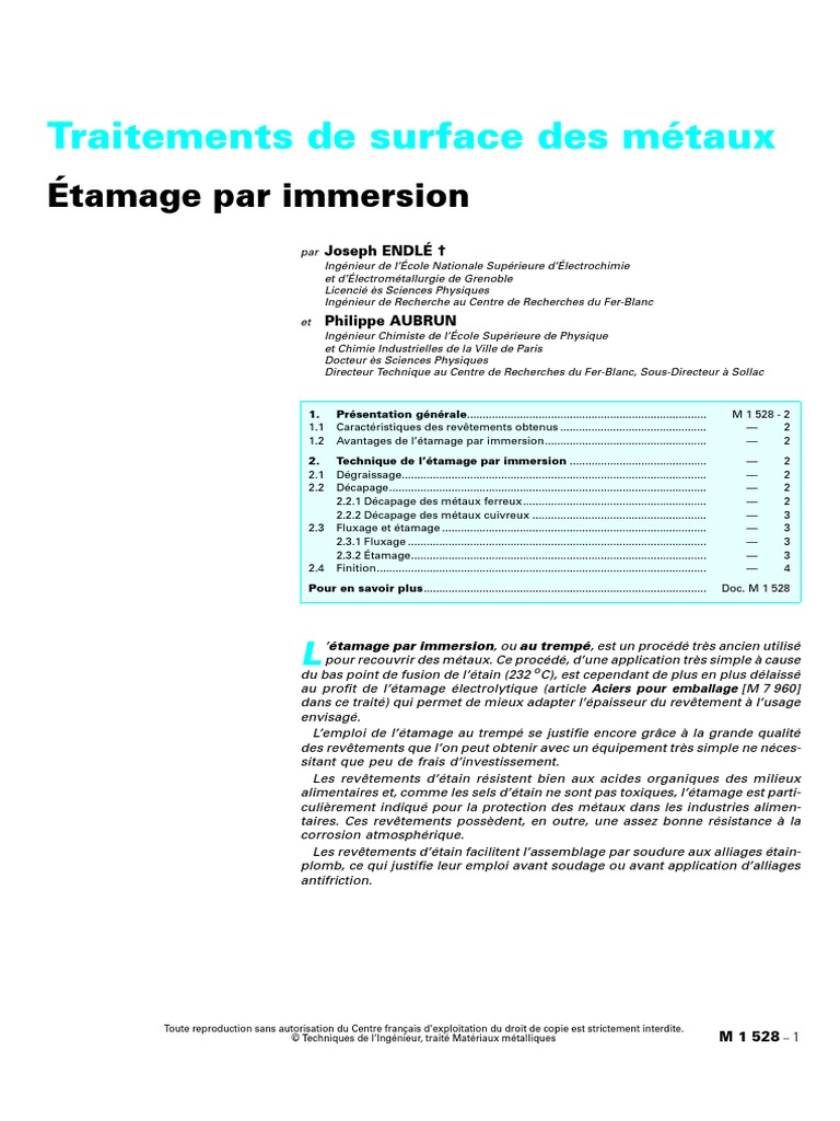 Traitements de Surface Des Métaux1 | PDF | Métaux | Zinc
