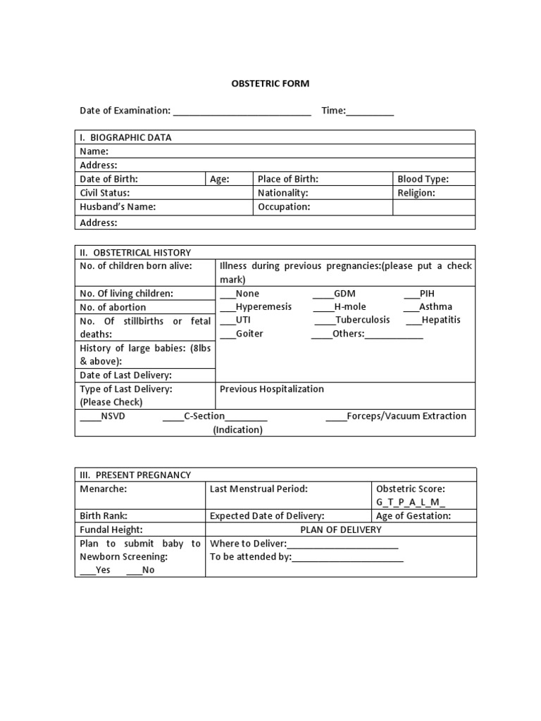 Obstetric Form | PDF | Childbirth | Pregnancy