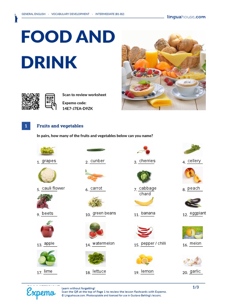 Food and Drink American English Student Ver2 | PDF | Fruit | Vegetables