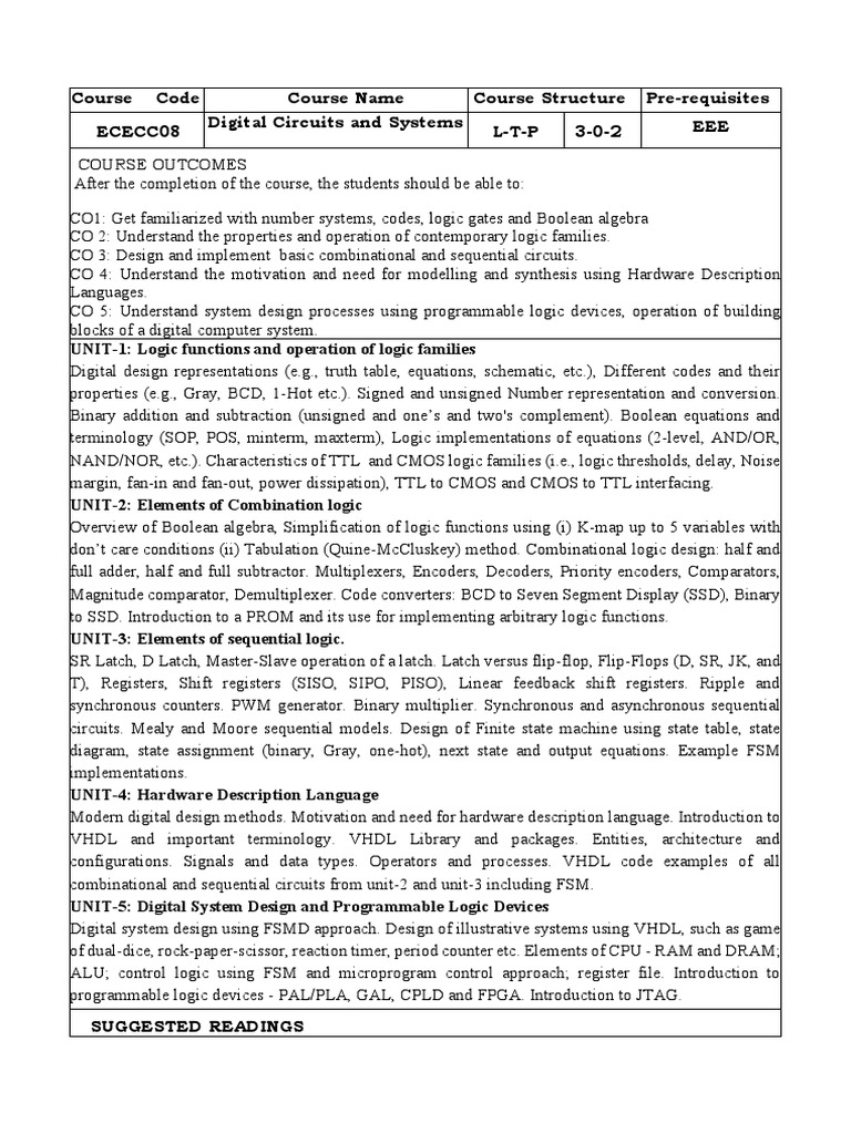 Digital Circuits and Systems Syllabus | PDF | Logic Gate | Digital ...