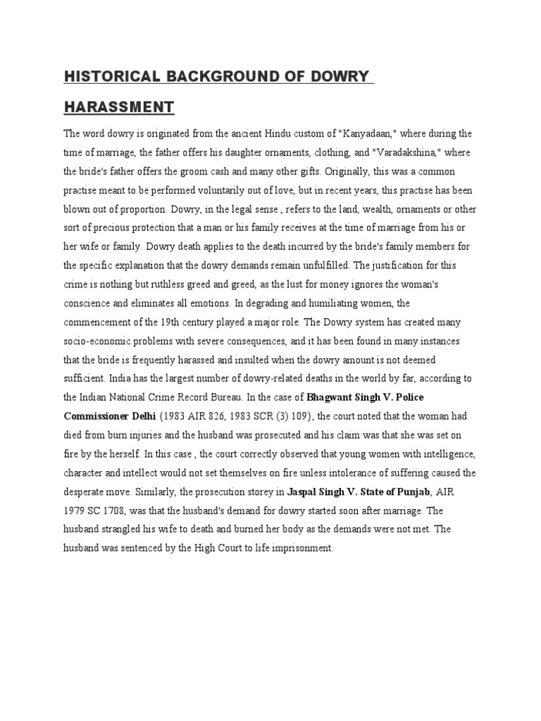 Historical Background of Dowry Harassment | PDF | Government | Criminology