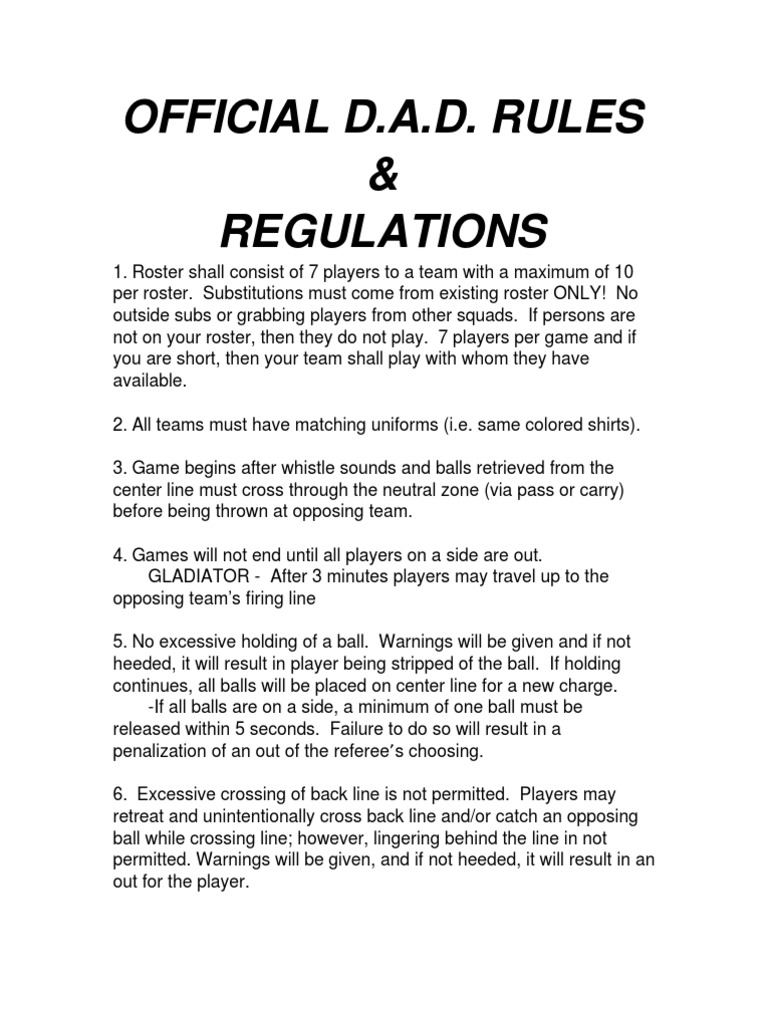 DAD Rules | PDF | Games Of Physical Skill | Athletic Sports