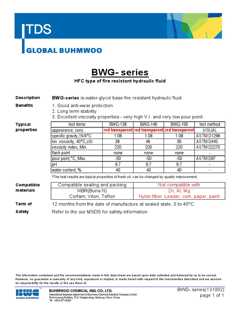 TDS BWG-series (BWI) | PDF | Materials | Chemistry