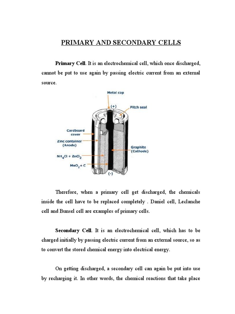 Primary vs Secondary Cells Explained | PDF | Rechargeable Battery | Cathode
