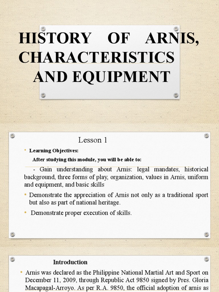LESSON 1 Arnis | PDF | Philippines | Melee Weapons