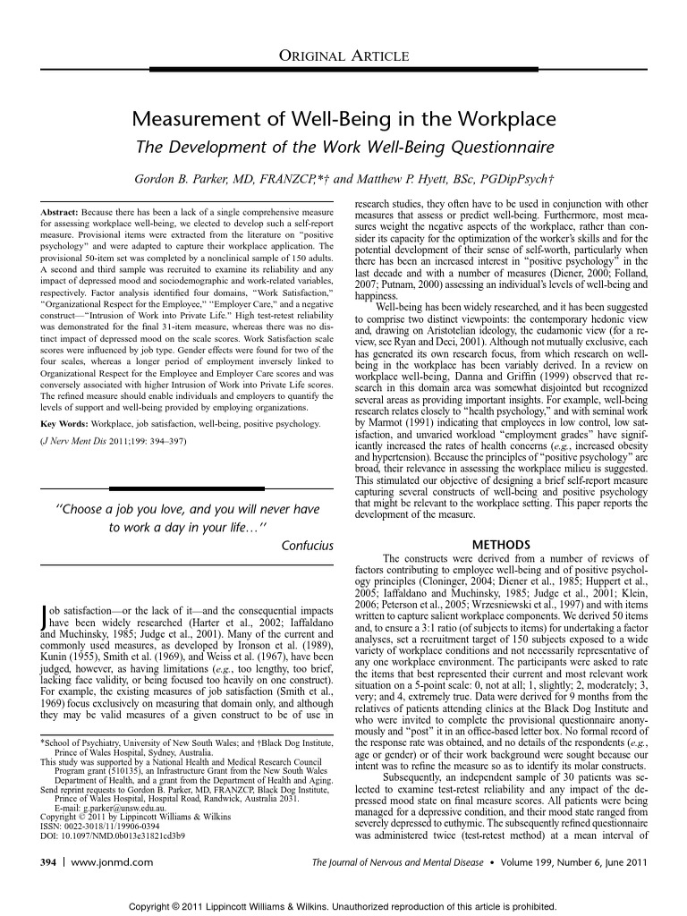 Well-Being in The Workplace Questionnaire | PDF | Employment | Positive ...