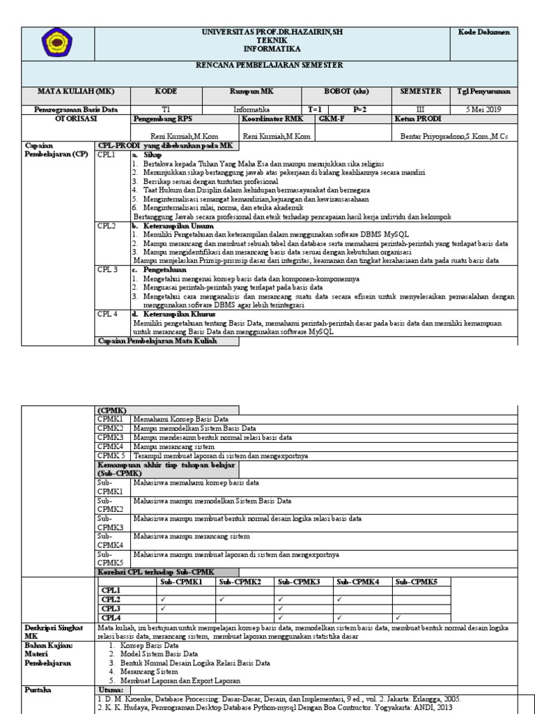 RPS Pemrograman Basis Data | PDF