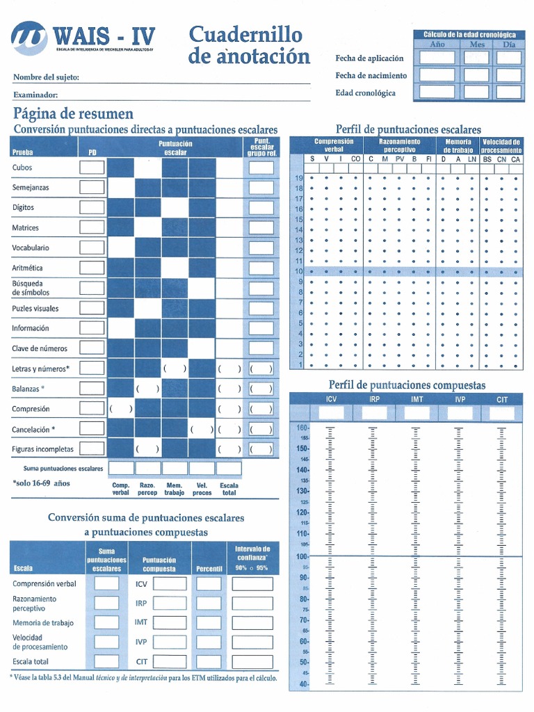 Hoja de Respuesta WAIS IV | PDF