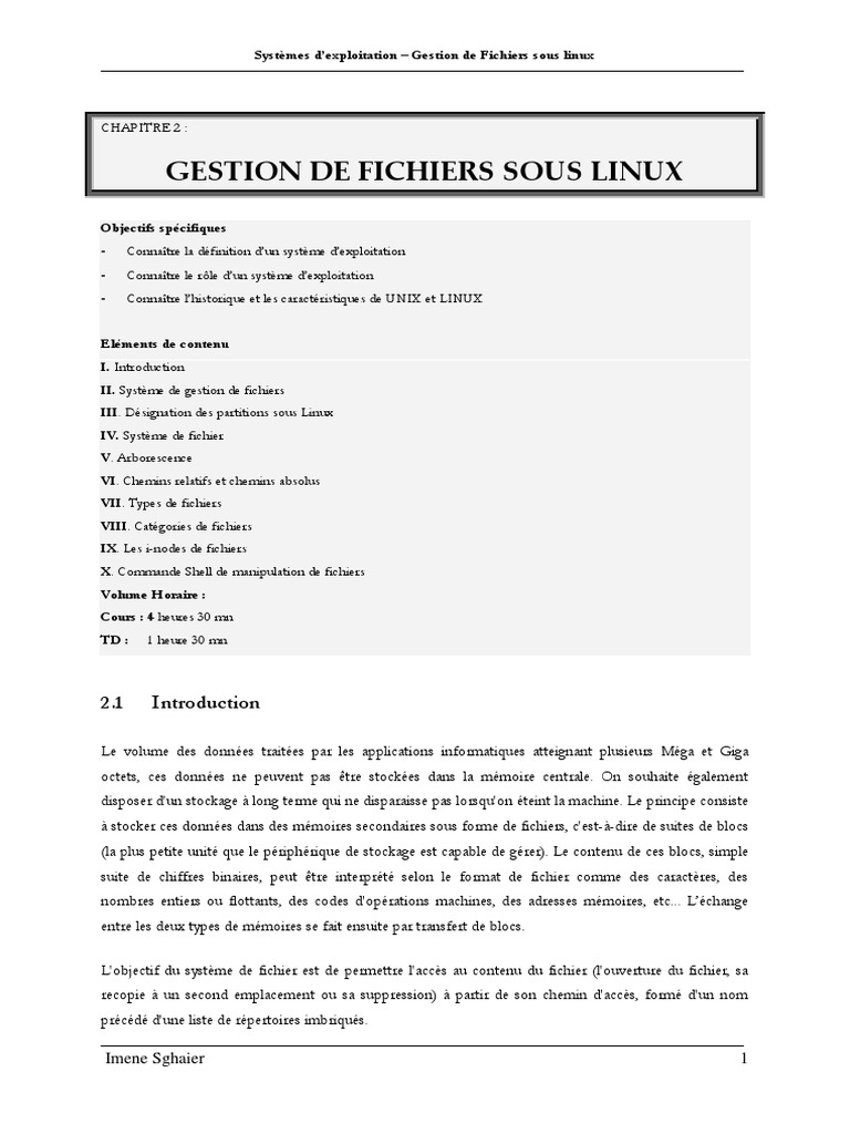Chapitre 2 Gestion Fichiers Sous Linux | PDF | Système de fichiers | Fichier informatique