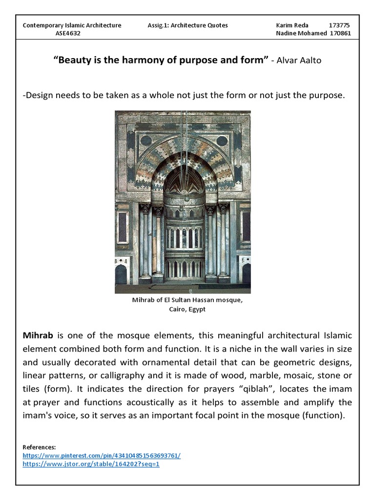 Beauty Is The Harmony of Purpose and Form | Download Free PDF | Mosque | Architectural Elements