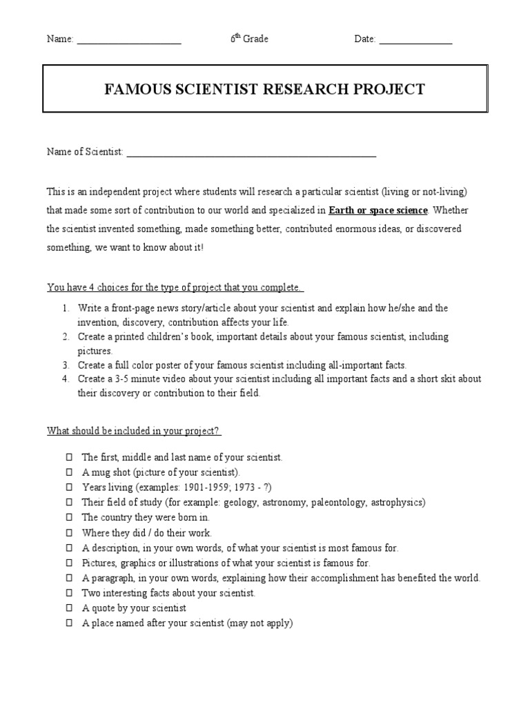 FAMOUS SCIENTIST RESEARCH PROJECT - Earth & Space Science | PDF ...
