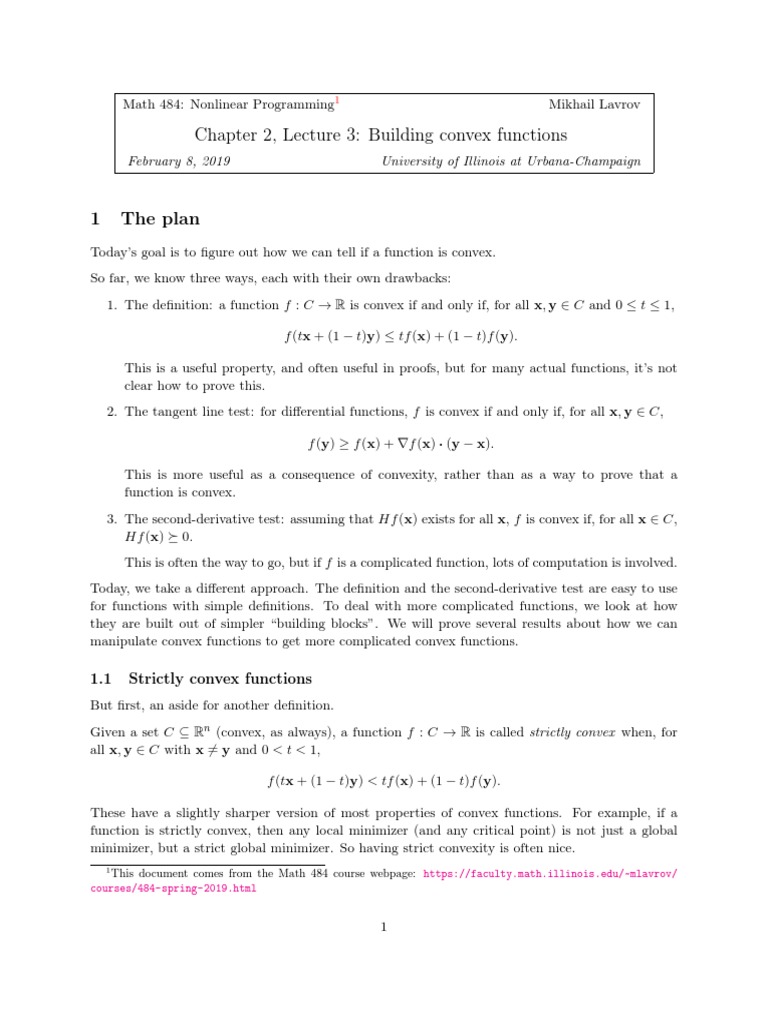 Chapter 2 Lecture 3 Building Convex Functions Pdf Analysis Algebra