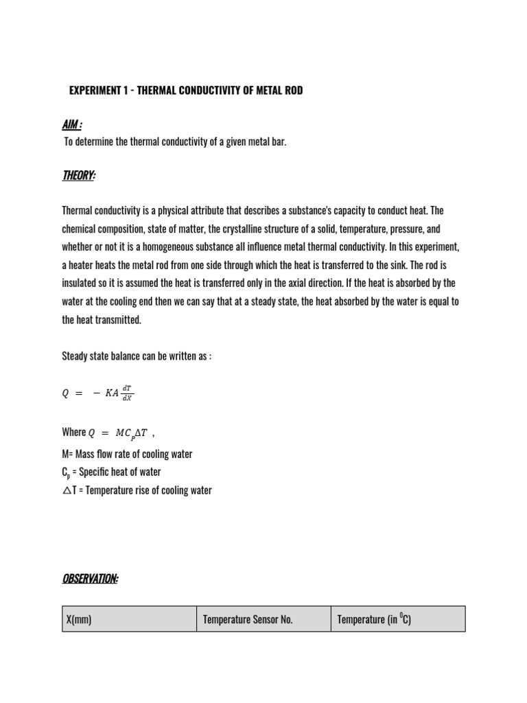 Experiment 1 - Thermal Conductivity of Metal Rod | PDF | Thermal ...