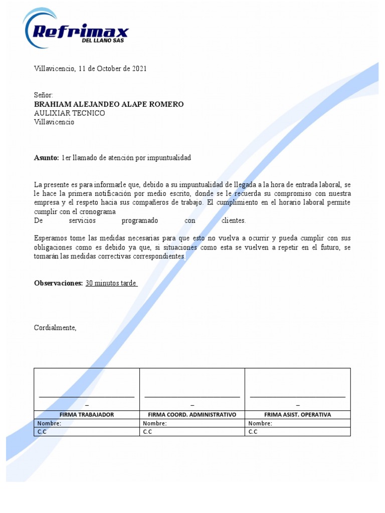 Llamado de Atencion Por Impuntualidad | PDF