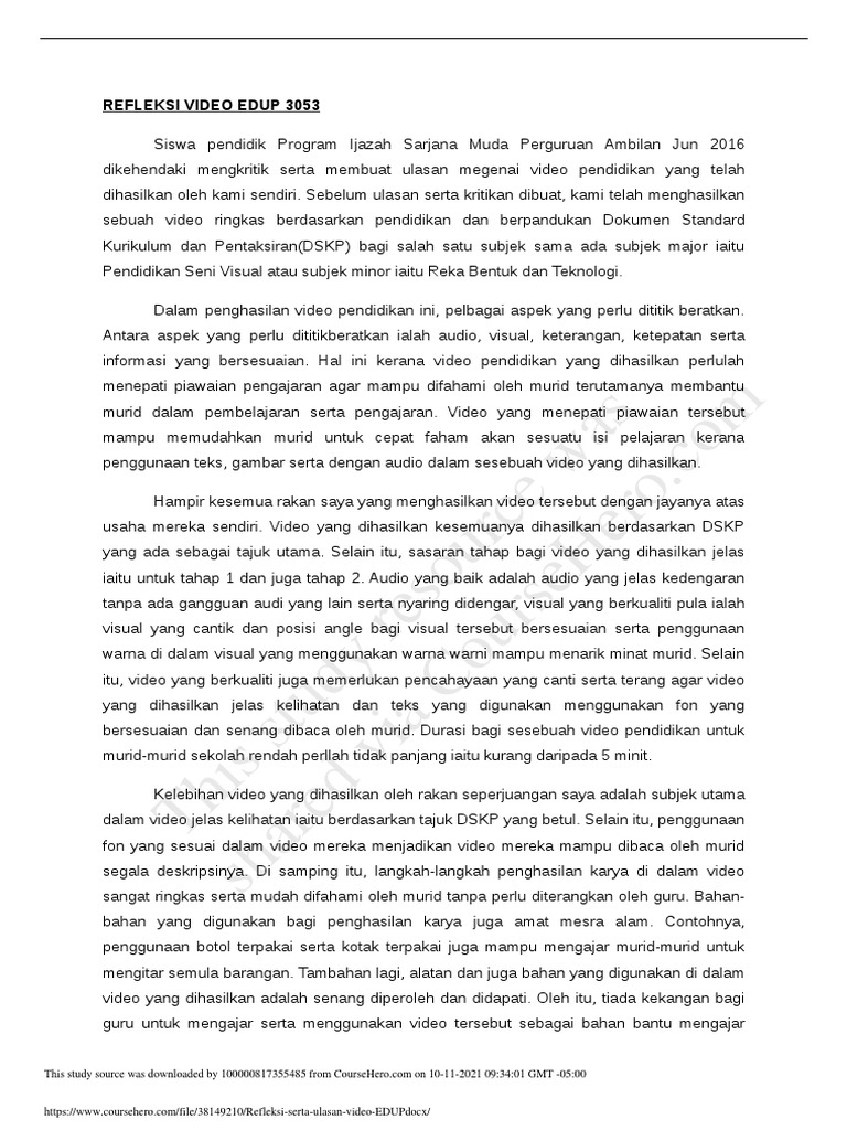 Refleksi Serta Ulasan Video EDUP | PDF
