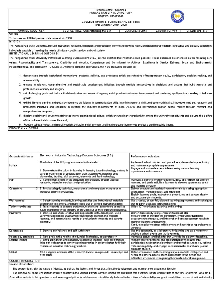Understanding The Self Syllabus | PDF | Self | Learning
