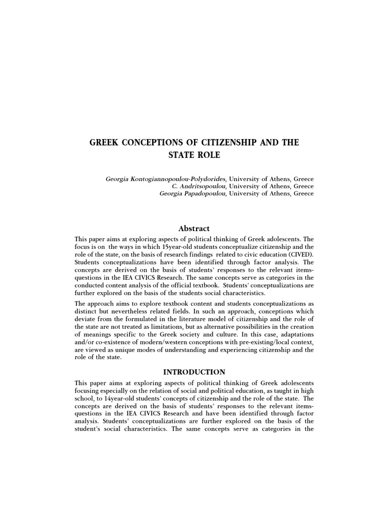 Greek Conceptions of Citizenship and The State Role Author Georgia ...