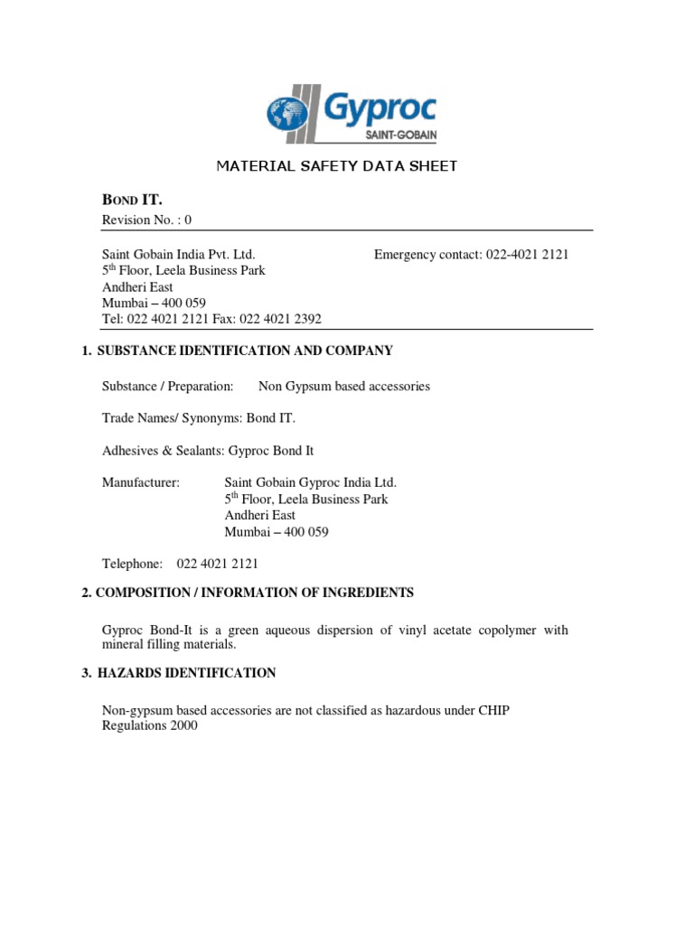 Material Safety Data Sheet: Substance Identification and Company | PDF ...