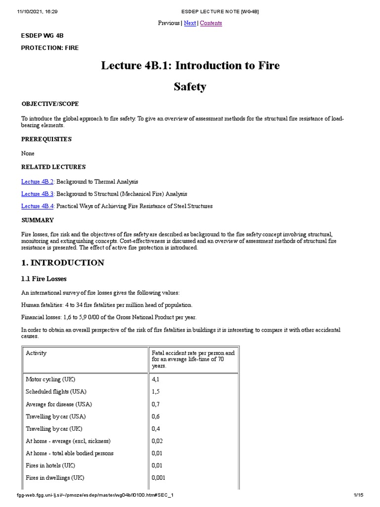 Esdep Lecture Note (WG4B) | PDF | Fire Sprinkler System | Fires