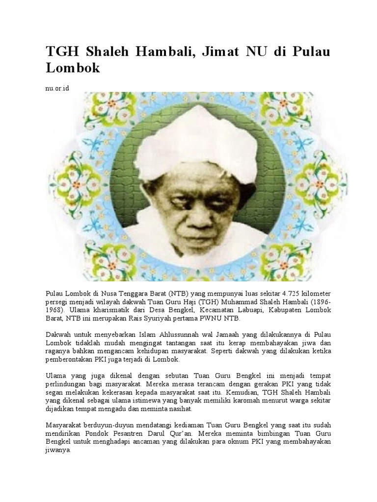 TGH Shaleh Hambali: Ulama Pelindung Lombok | PDF | Agama & Spiritualitas