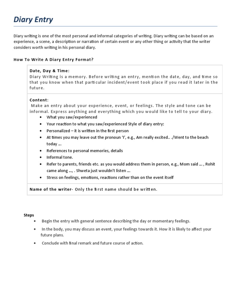 Diary Entry Class IX | PDF