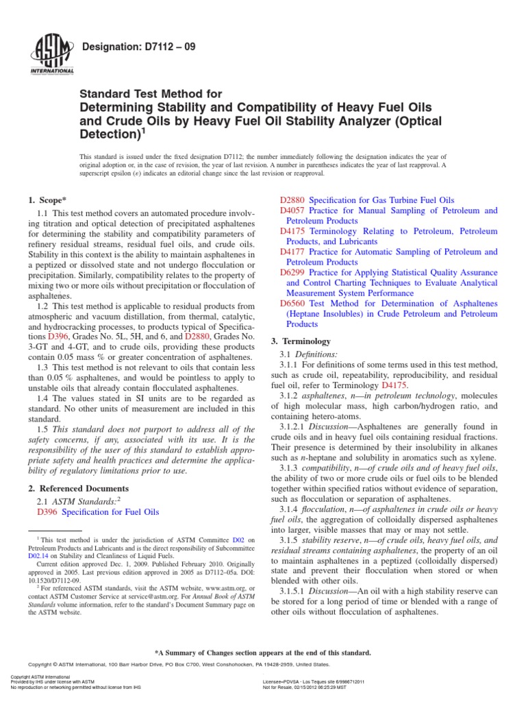 Astm D7112 Estabilidad de Asfaltenos | PDF | Petroleum | Solubility