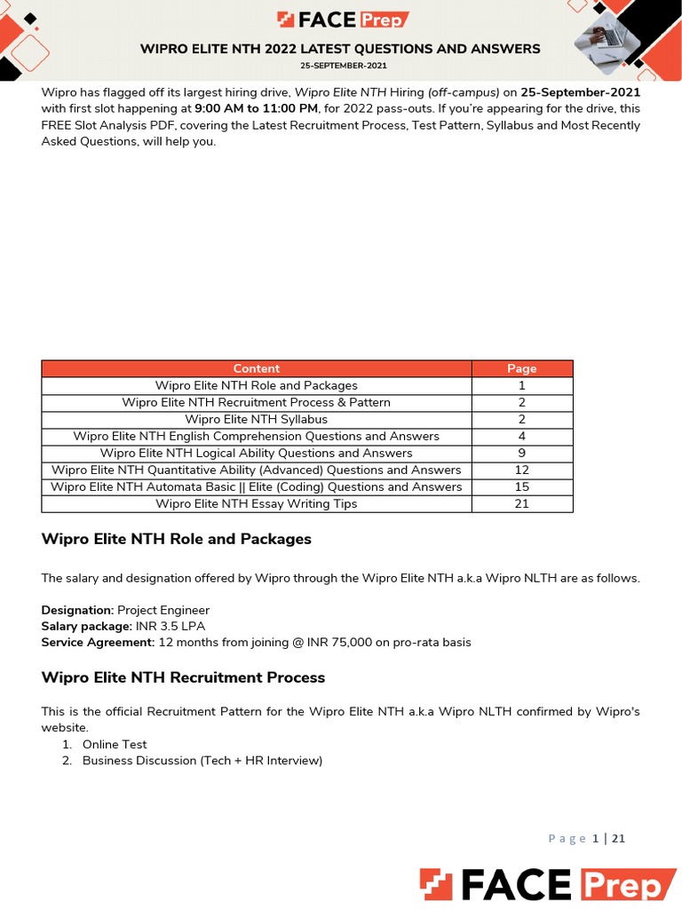 Wipro Elite NTH Role and Packages: Content | PDF | Atmosphere Of Earth ... Wipro Elite NTH Role and Packages: Content | PDF | Atmosphere Of Earth ...