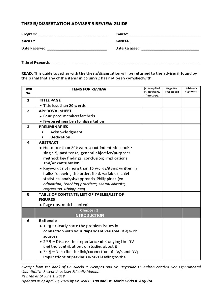 Thesis/Dissertation Adviser'S Review Guide | PDF | Thesis | Statistical Significance