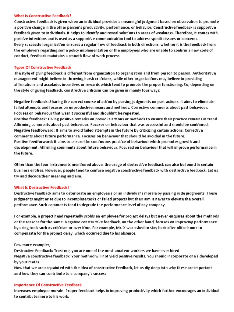 What Is Constructive Feedback | PDF | Behavior | Employment