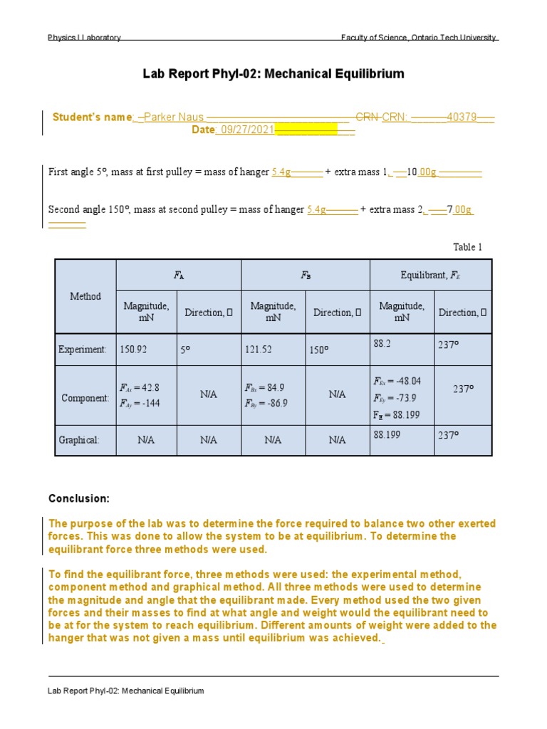 Mechanical Equilibrium Lab Analysis | PDF | Force | Weight