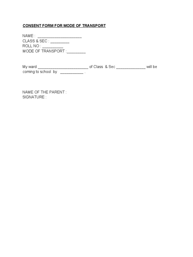 Consent Form For Mode of Transport | PDF