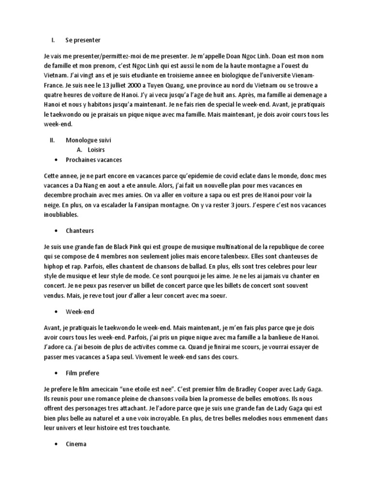 Production Orale A2 | PDF