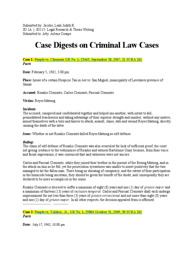Case Digests - Criminal Law 1 | PDF | Crime & Violence | Crimes