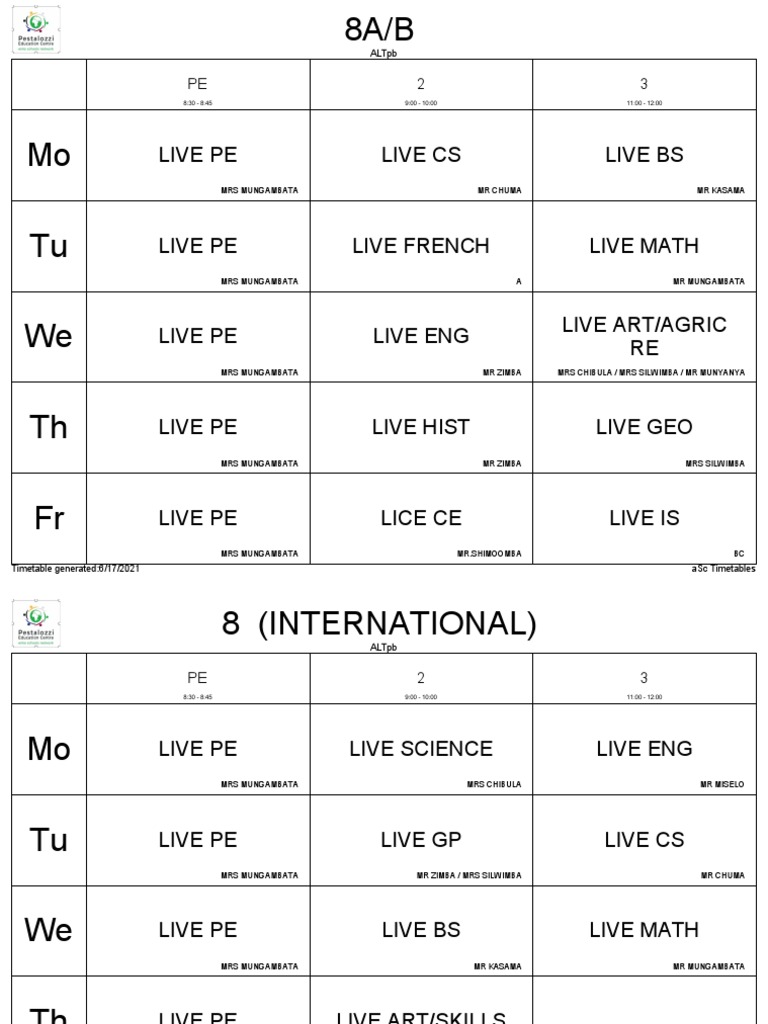 Online Class Time Table Secondary 2021 Newest | PDF
