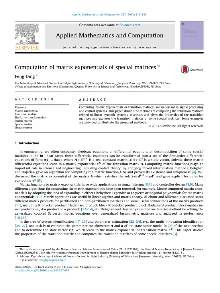 Computation of Matrix Exponentials of Special Matrices | PDF | Matrix (Mathematics) | Vector Space