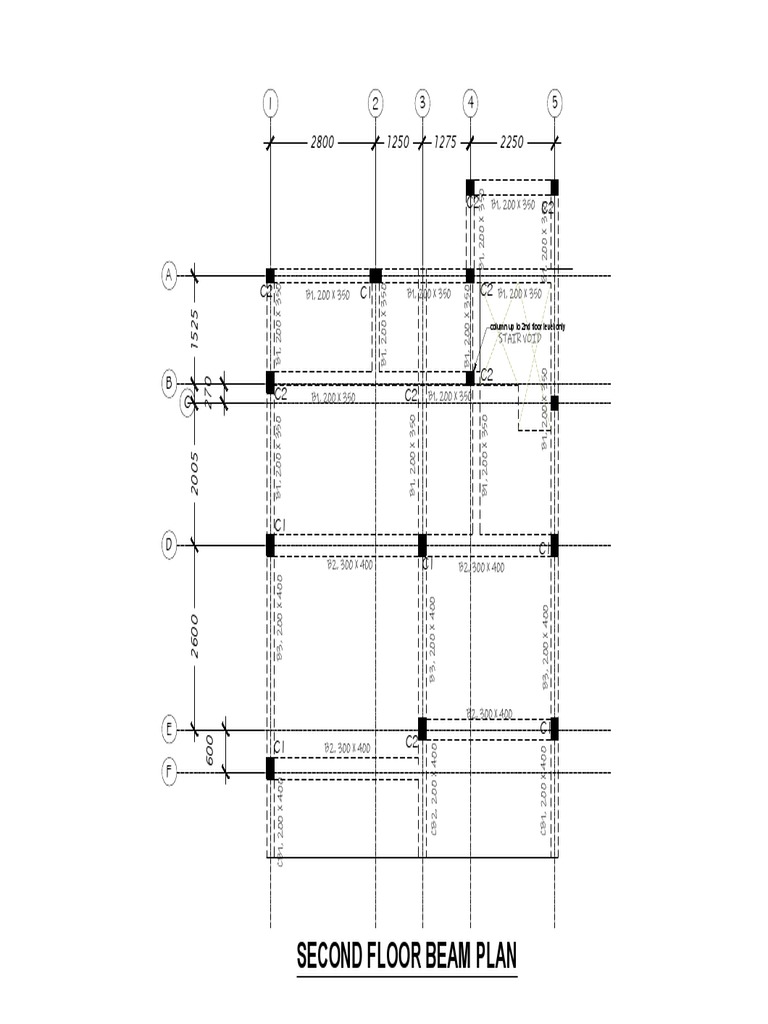 Second Floor Beam Plan: Column Up To 2nd Floor Level Only | PDF