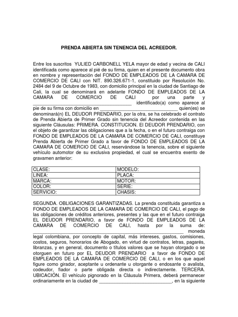 Contrato de Prenda Vehicular | PDF | Pagos | Seguro