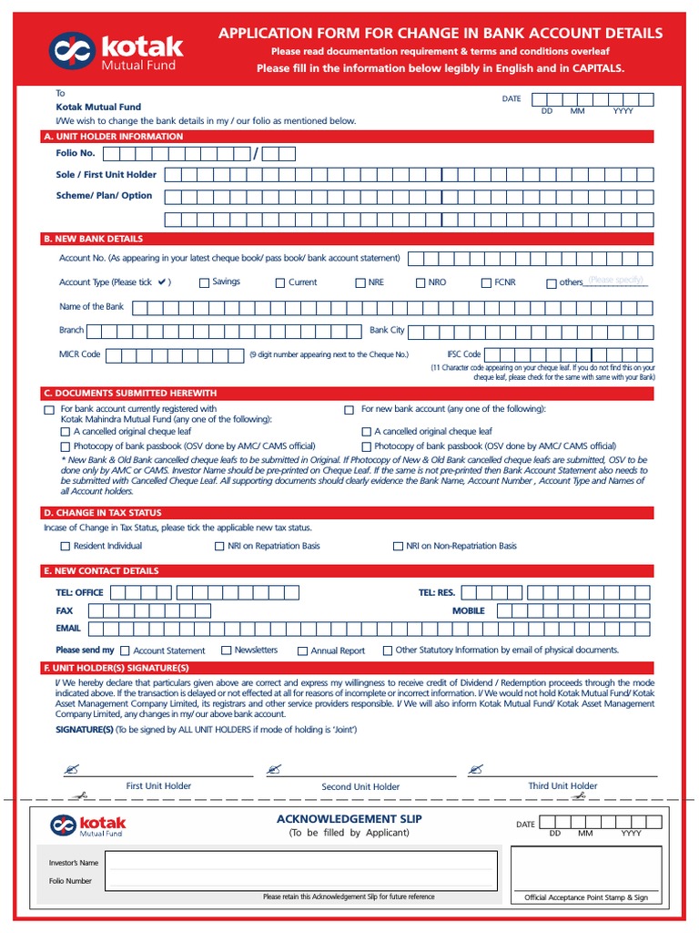 Application Form For Change in Bank Account Details | PDF | Cheque | Banks