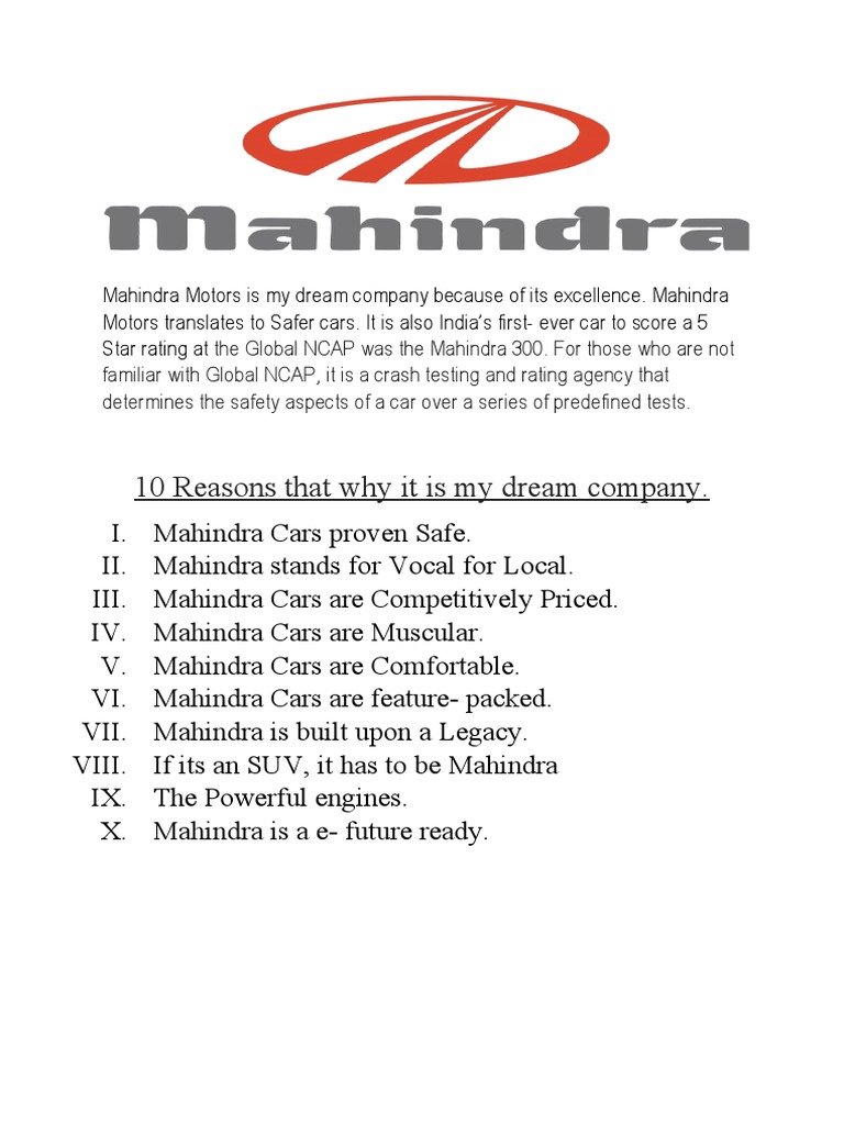 Why Mahindra Motors is My Dream Company: An Analysis of its Core Values ...