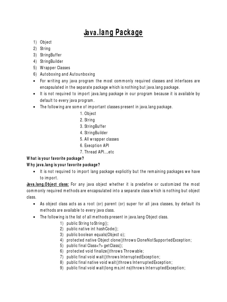 .Lang Package: What Is Your Favorite Package? Why Java - Lang Is Your Favorite Package? | PDF ...