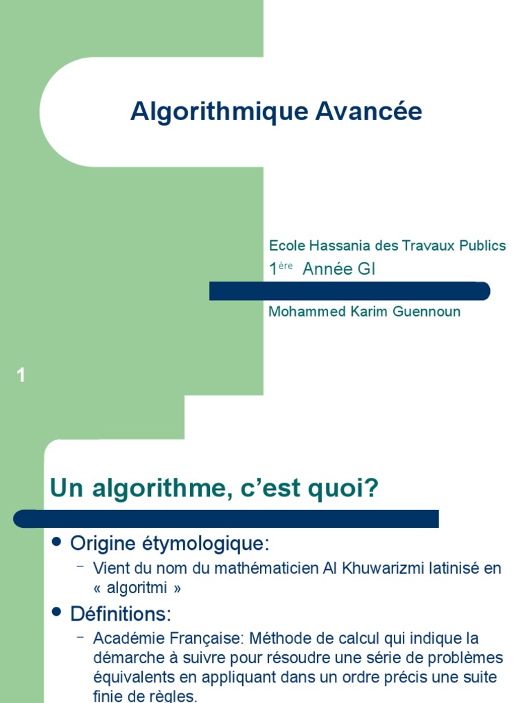 SlidesCours Part1 | PDF | Complexité temporelle | Algorithmes