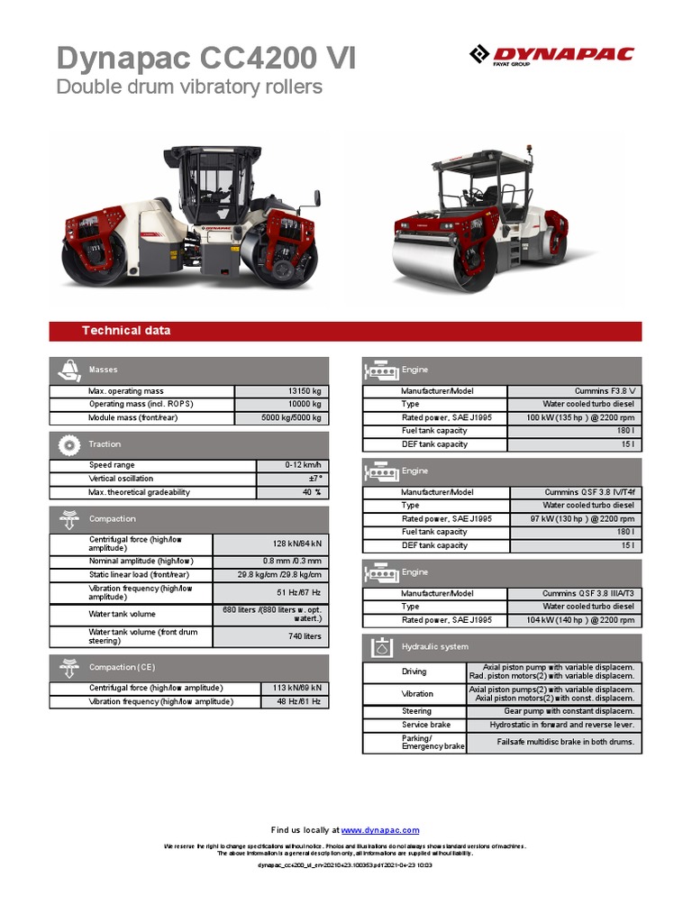 Double Drum Vibratory Roller Technical Specifications and Dimensions ...