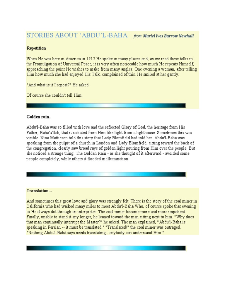 Stories of 'Abdu'l-Baha's Teachings | PDF | Monotheistic Religions ...