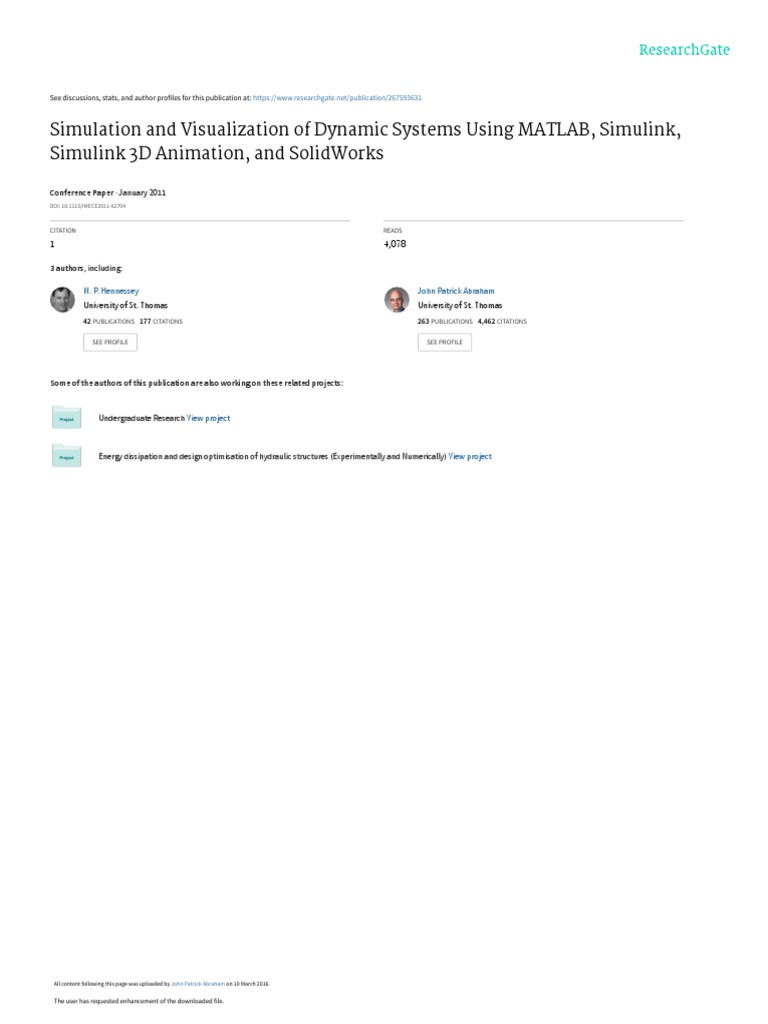 Simulation and Visualization of Dynamic Systems Using Matlab, Simulink, Simulink 3D Animation ...