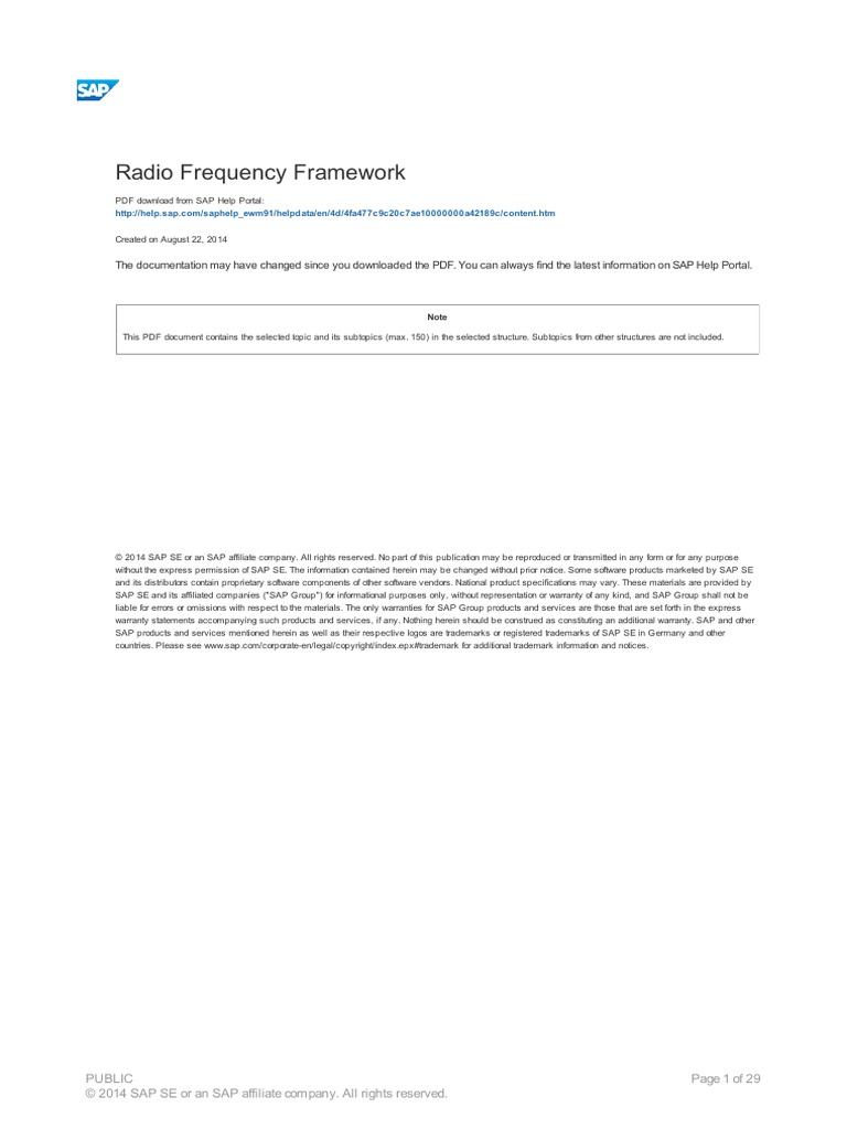 Sap Radio Frequence Framework PDF Free | PDF | Menu (Computing) | Radio