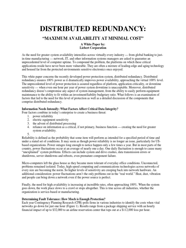 Distributed Redundancy:: "Maximum Availability at Minimal Cost" | PDF ...