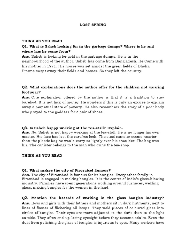 Lost Spring Notes Pdf Child Labour