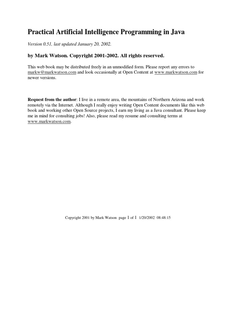 Practical Artificial Intelligence Programming in Java - Allbooksfree - TK | PDF